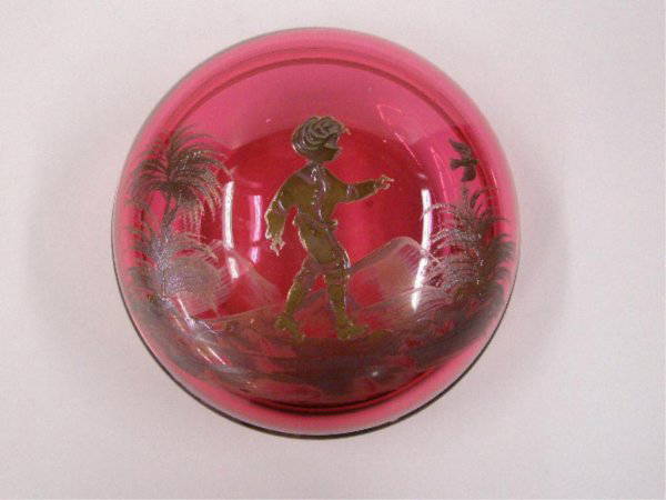Victorian Cranberry Mary Gregory Glass Powder Jar