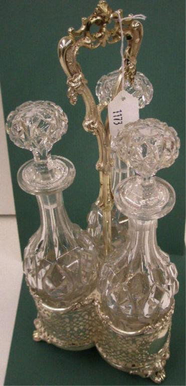 1173: English Silver & Crystal Decanter Set