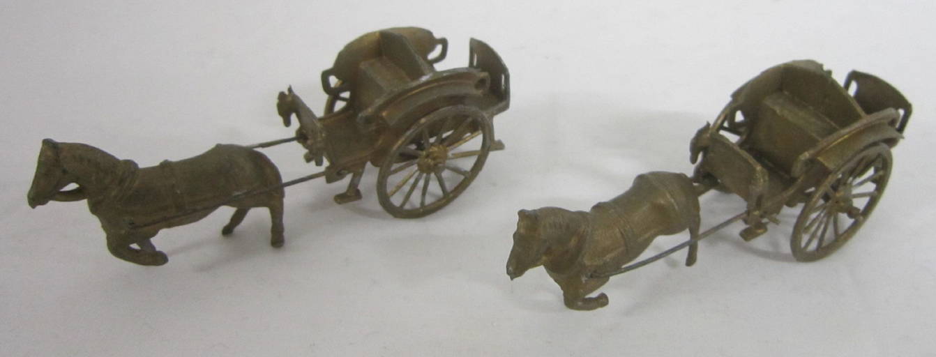 2 Miniature Metal Horse & Carriages