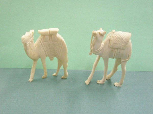 Two Egyptian Carved Bone & Ivory Camels