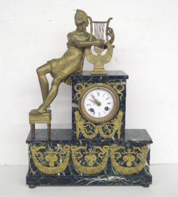 1255: French Empire Style Figural Mantel Clock, 19th C.