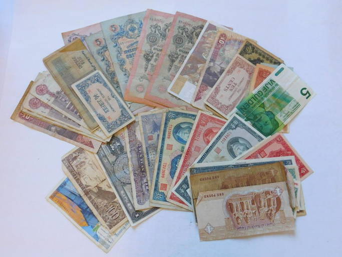 53 Vintage Foreign Paper Currency