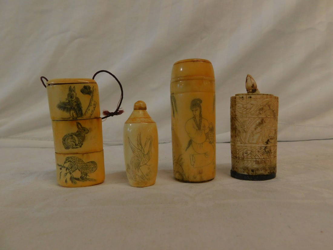 4 Chinese Bone Containers Auction