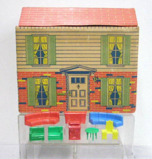 1968 Marx Cardboard Dollhouse W/furniture
