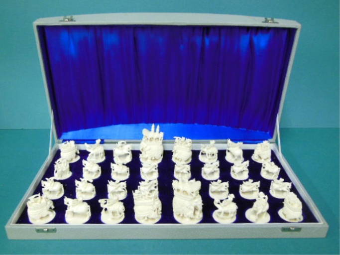 Elaborately Carved Ivory Chess Set