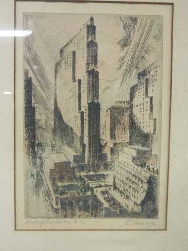 E. Hansen, Etching, Rockefeller Center, Ny