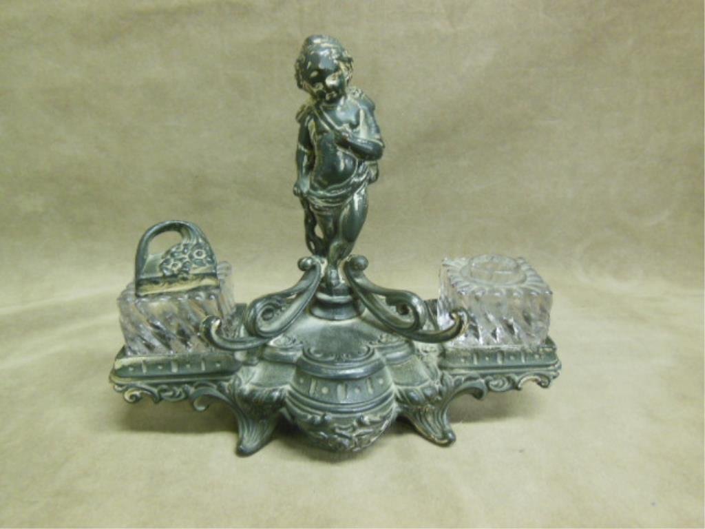 Victorian White Metal Figural Inkwell