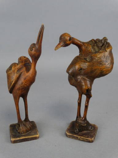 Lot Of 2 Carved Burl Root Birds