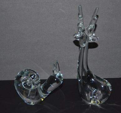 Pair Of Blown Glass Animals Gazelle And Snail