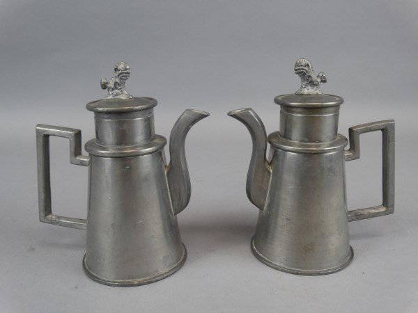 Lot Of 2 Pewter Chinese Pitchers