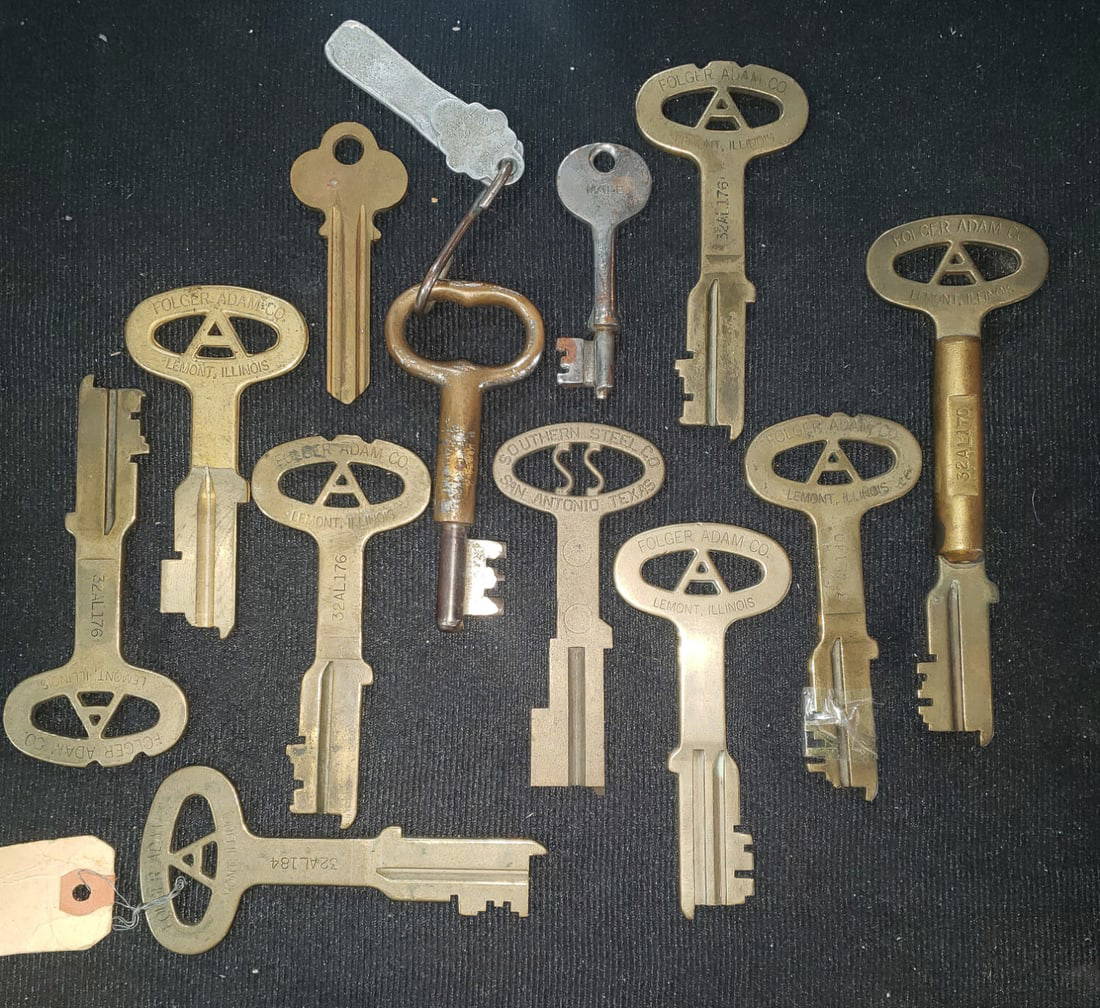 12 Vintage Prison Keys - Southern Steel Co., Folger Adam Co. Auction