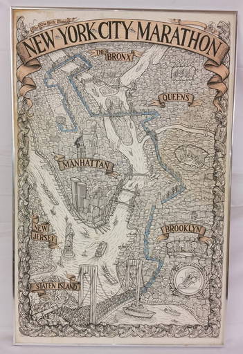 New York Times Framed Nyc Marathon Poster 1983