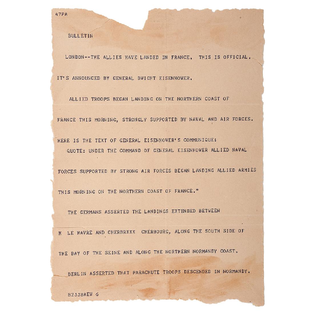 World War II, D-Day, Normandy Landings Teletype