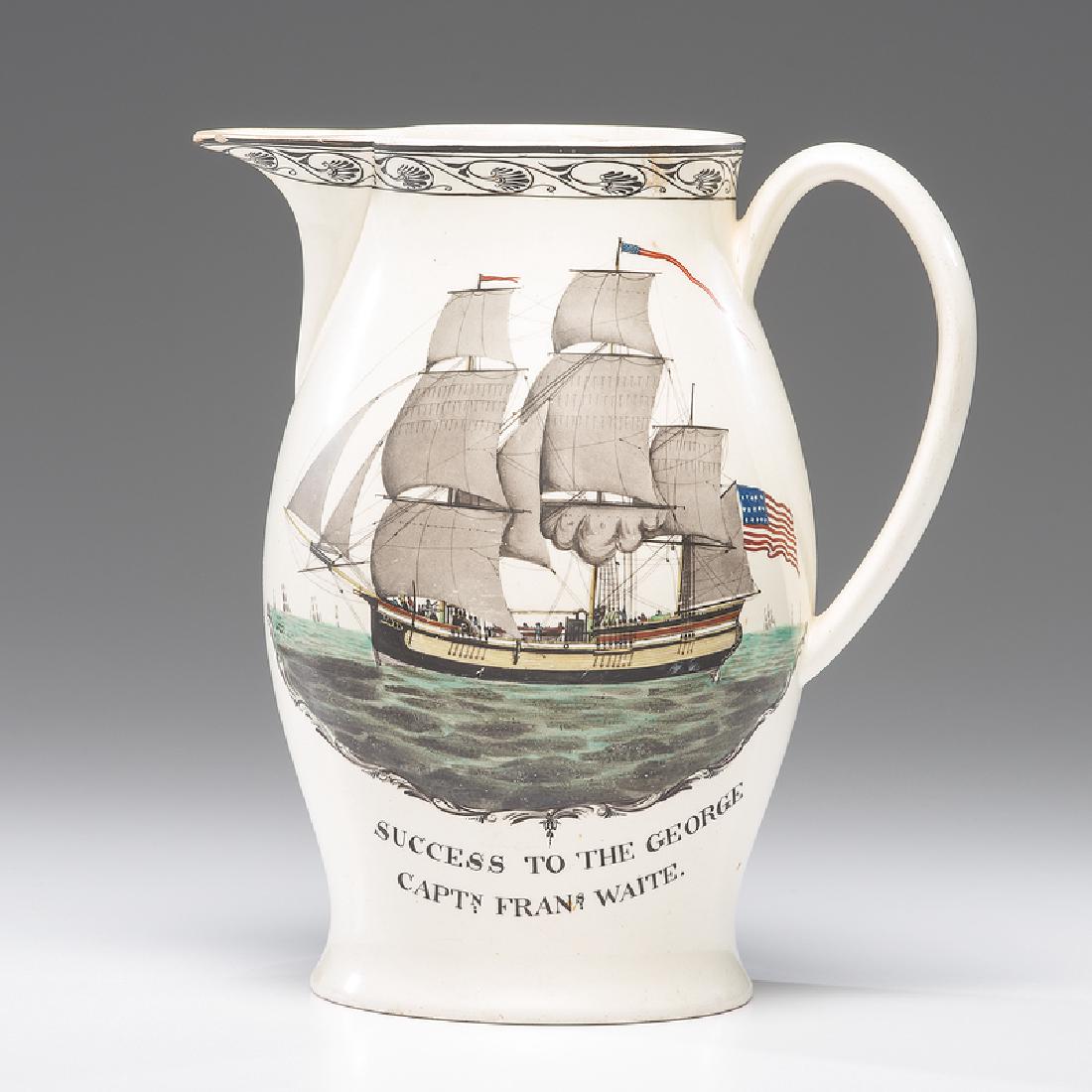 Historical Liverpool Creamware Pitcher with American