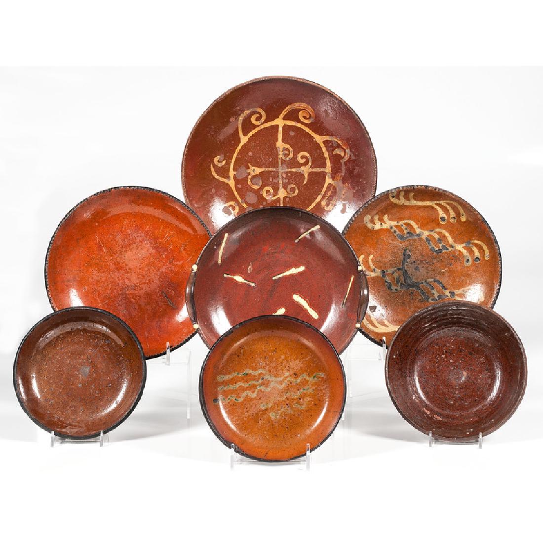 Redware Pottery Bowls and Plates