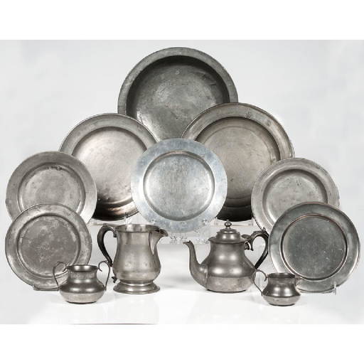 Pewter Dishes And Tea Set