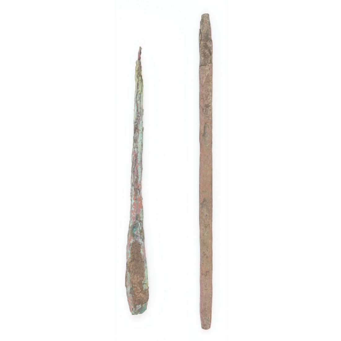 A Pair Of Old Copper Culture Awls / Pins