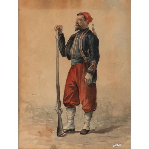 Norval H. Busey, Watercolor Of A Standing Zouave