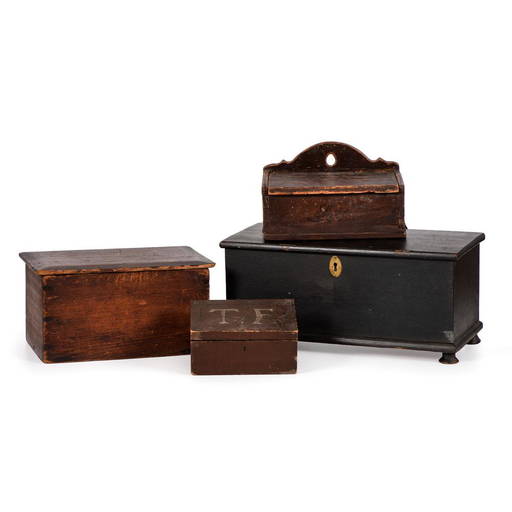 Four Stained Or Painted Wood Boxes