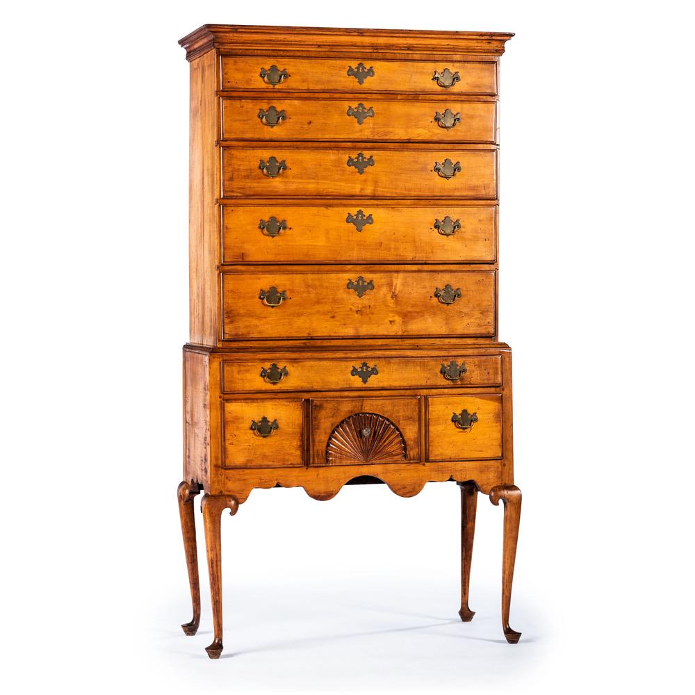 Buy A Queen Anne Fan Carved Maple Flat-Top High Chest... | Cowan's ...