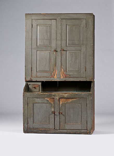 424: New England Painted Step-back Cupboard,