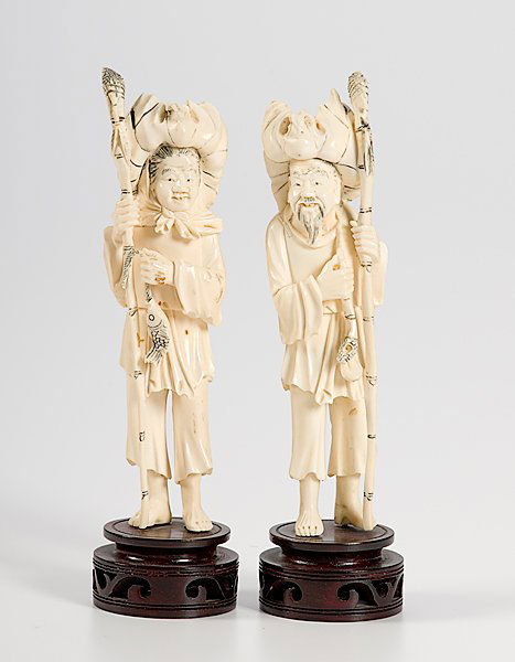 292: Chinese Carved Ivory Figurines, Pair