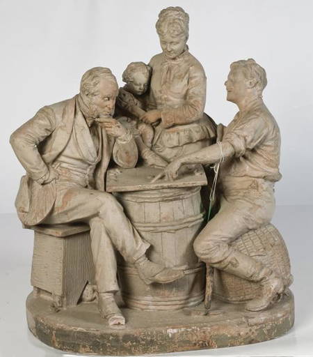 John Rogers Sculpture Of Family Playing Checkers