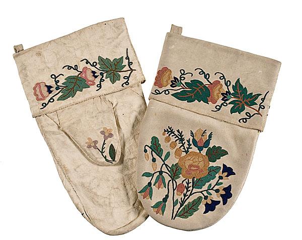 88: Cree Embroidered Caribou Hide Mittens