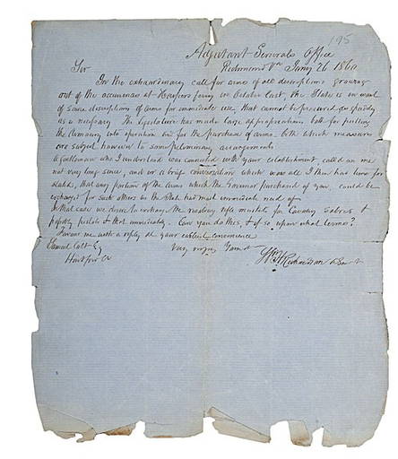1860 Letter To Samuel Colt From H. Richardson Regar