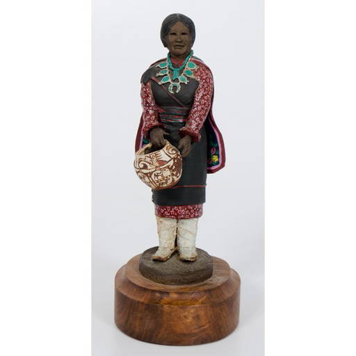 Zuni Woman By Pat Mathiesen, Cold Painted Bronze