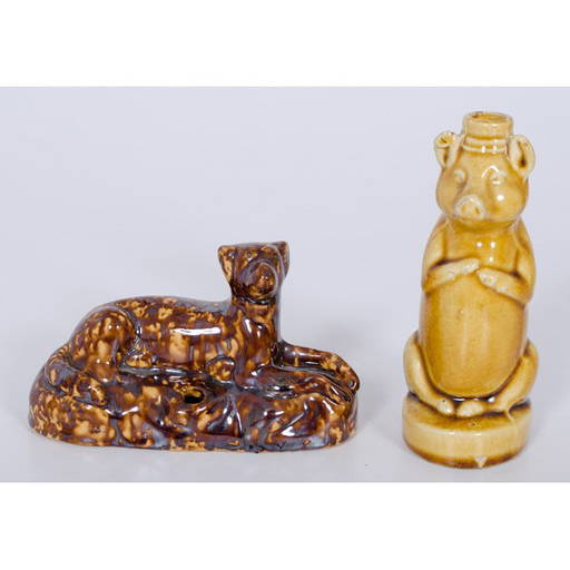 Standing Pig Flask And Rockingham Dog Inkwell
