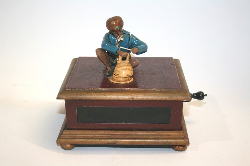 ANTIQUE AUTOMATON MECHANICAL TOY - SNAKE CHARMER an