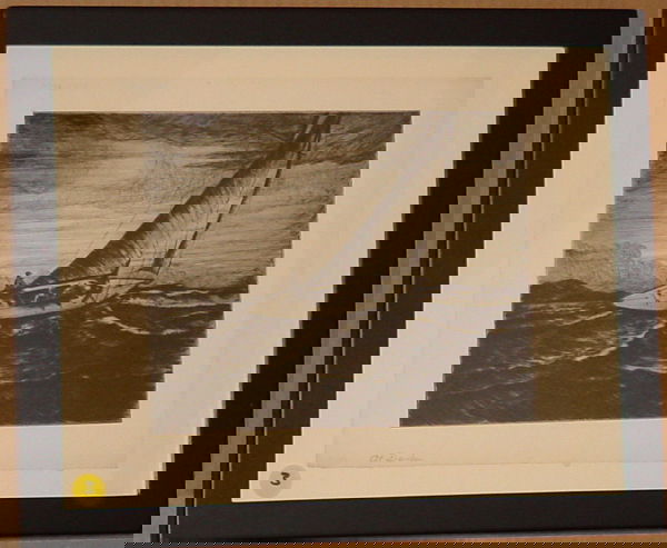 Max Kuehne (1880 1968) Sailboat Marine Etching