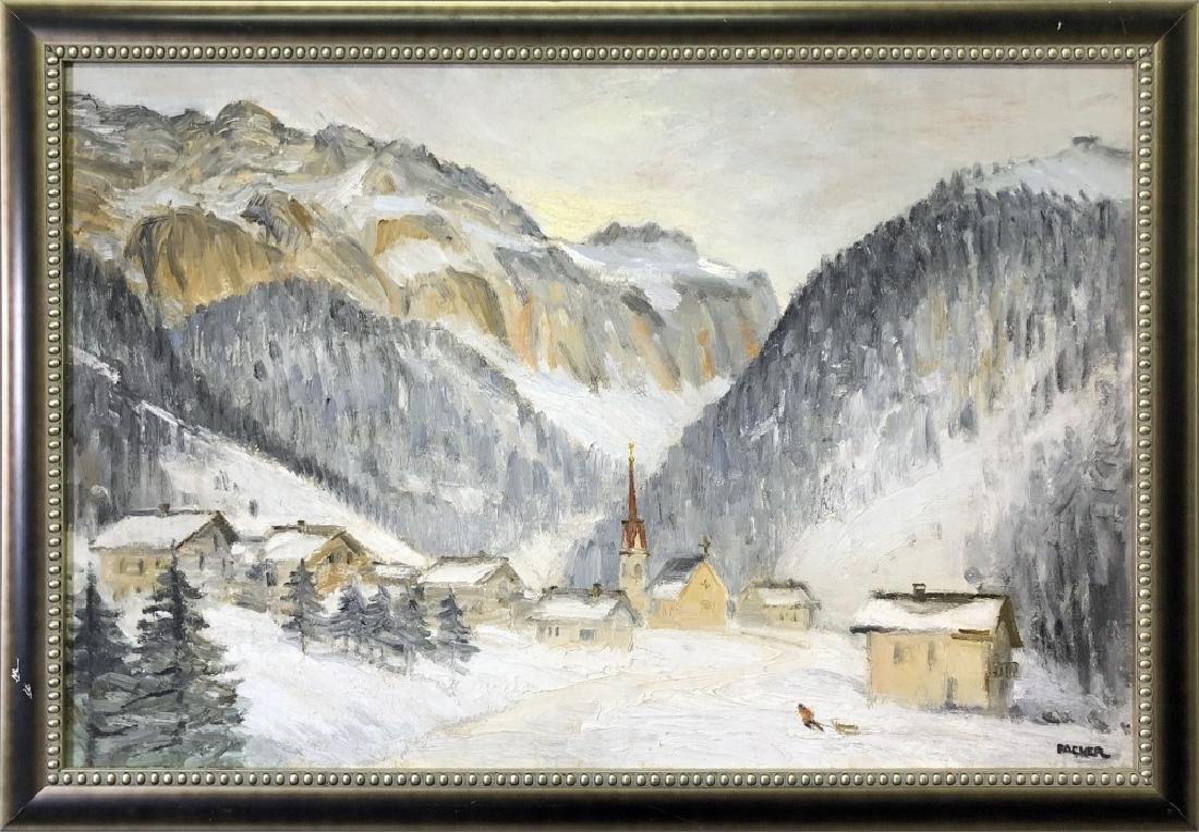Richard Packer Oil on Board of Mountain Village