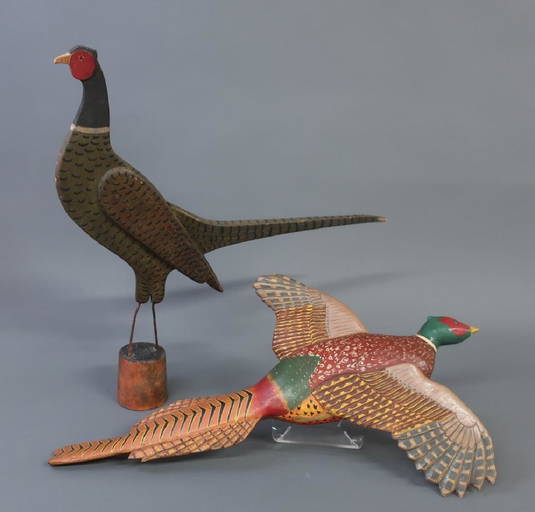 Two Carved And Painted Pheasants