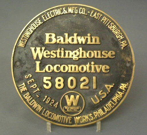 Locomotive Builder's Plate Baldwin Westinghouse #5