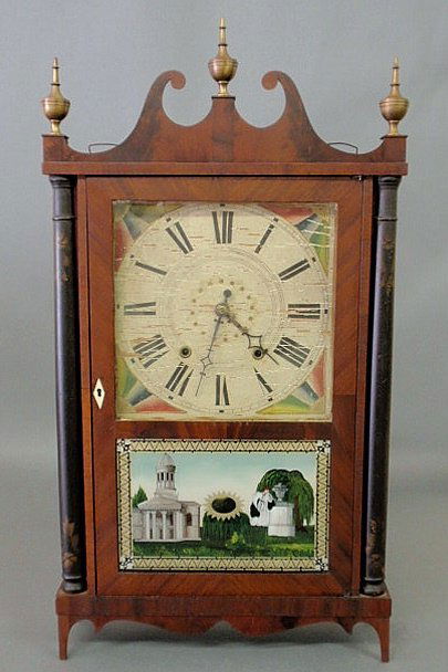Pillar And Scroll Clock With Paper Label Signed "e