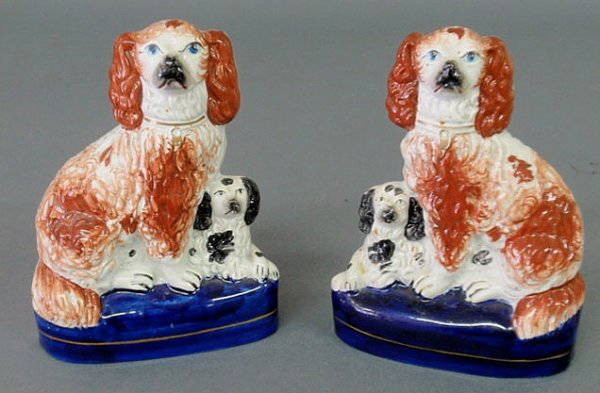 Rare Pair Of Staffordshire Blue Eyed Spaniels With