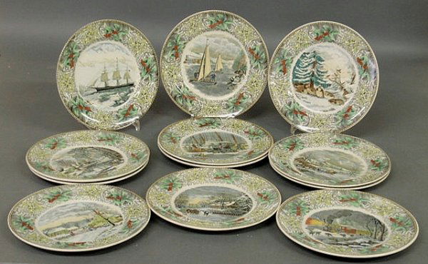 72: Set of twelve N. Currier "Winter Scenes" plates wi