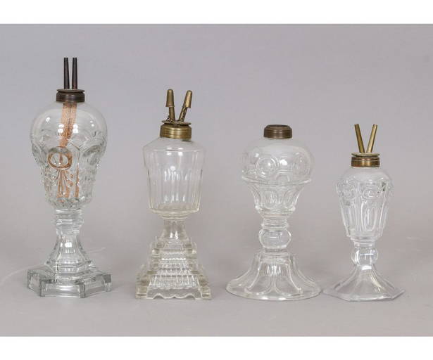 Four Sandwich Glass Oil Lamps