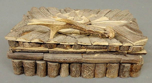 Stag Horn Storage Box With Antler Handle. 6"h.oa X