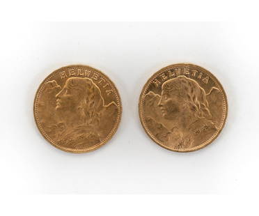 22ky 1947 Swiss 20 Franc Helvetia Gold Coin