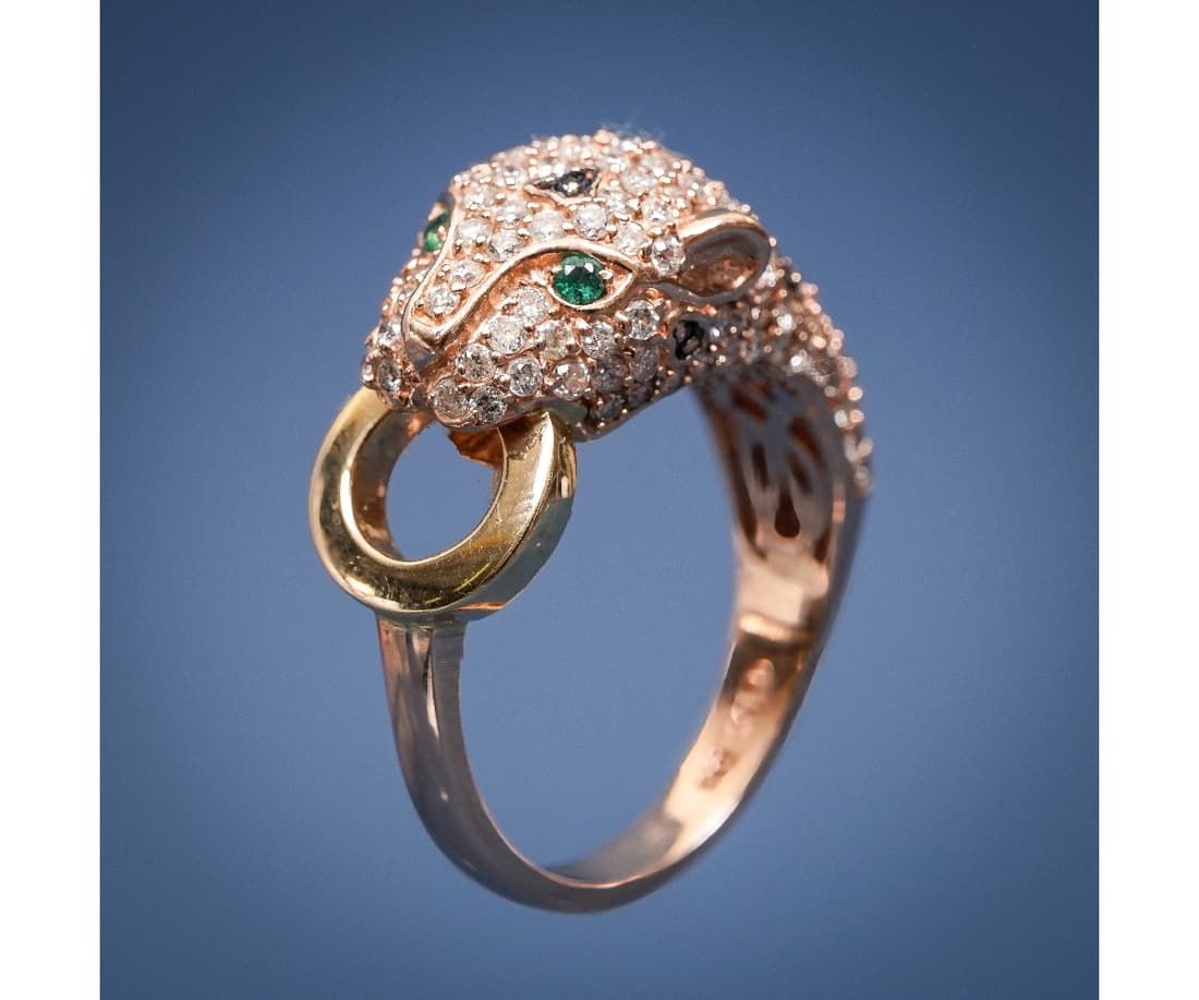 14k Pave Diamond Leopard Ring Auction