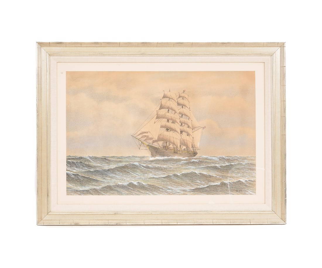 Two Masted Barque Gouache Auction