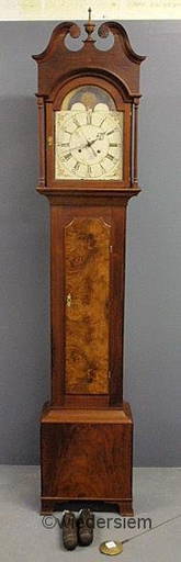 American Hepplewhite Walnut Tall Case Clock With A