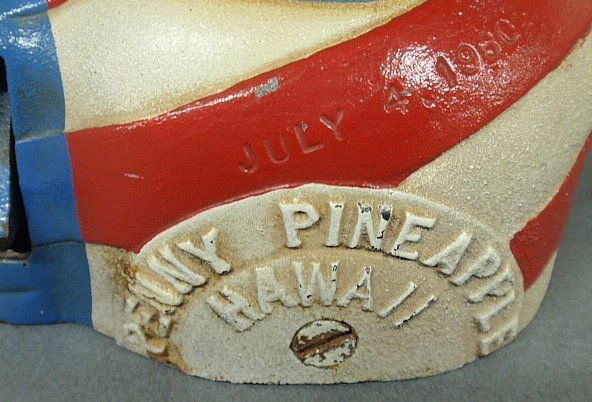 Cast iron Penny Pineapple Hawaii penny bank by Imswiler