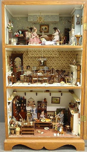 Exceptional Three Story Miniature Room Box Display With