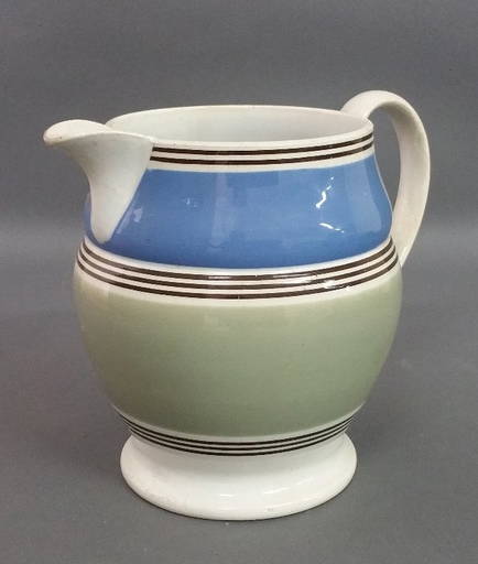 Mochaware Banded Pitcher, English, 19th Century, 8" H