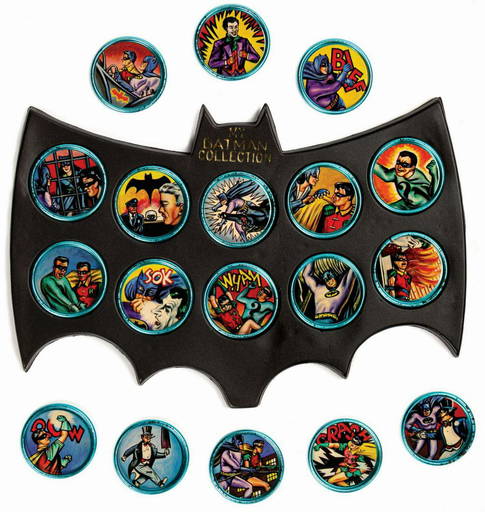 Set Of (18) Batman "batcoins" And Displays.