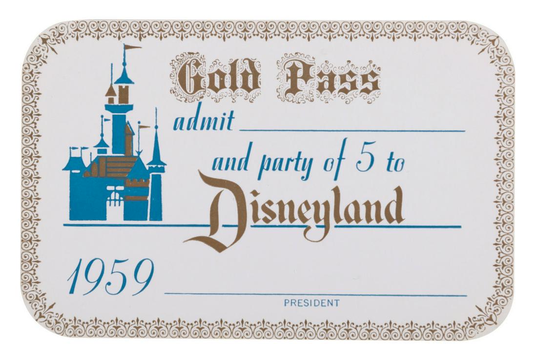 A 1959 Disneyland Gold Main Gate Pass. Auction